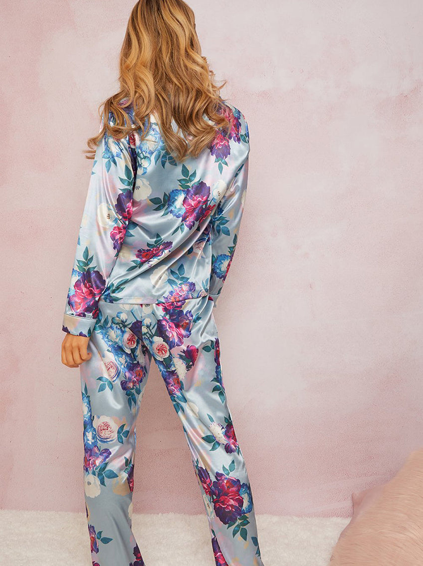 Floral Pyjama Set in Blue – Chi Chi LDN